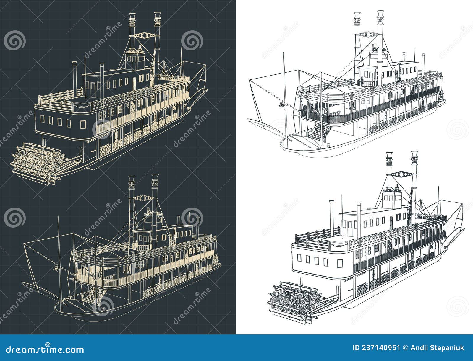Paddle Steamer Drawings Vector Illustration | CartoonDealer.com #237140946