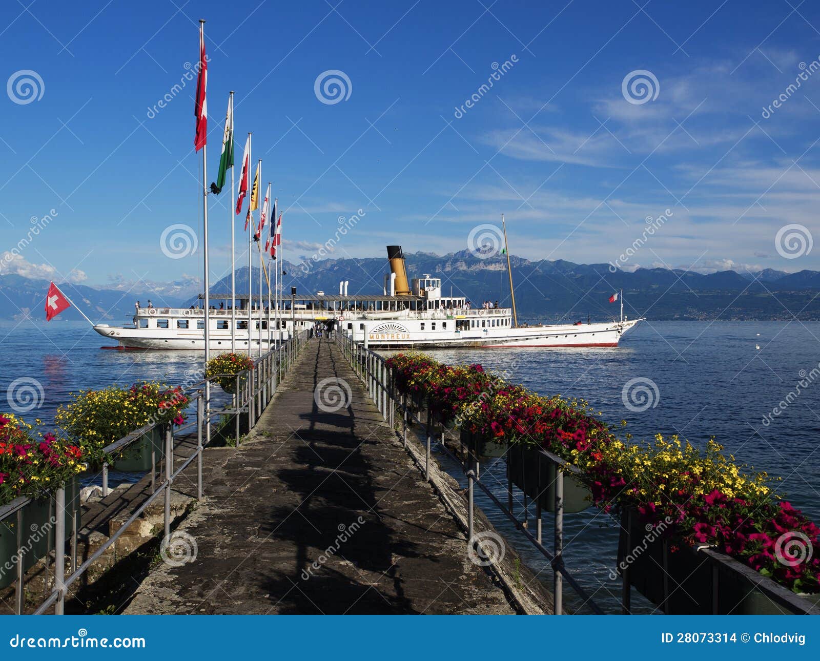 Steam Boat on Lake Geneva Stopping at Quay Editorial Stock Image ...