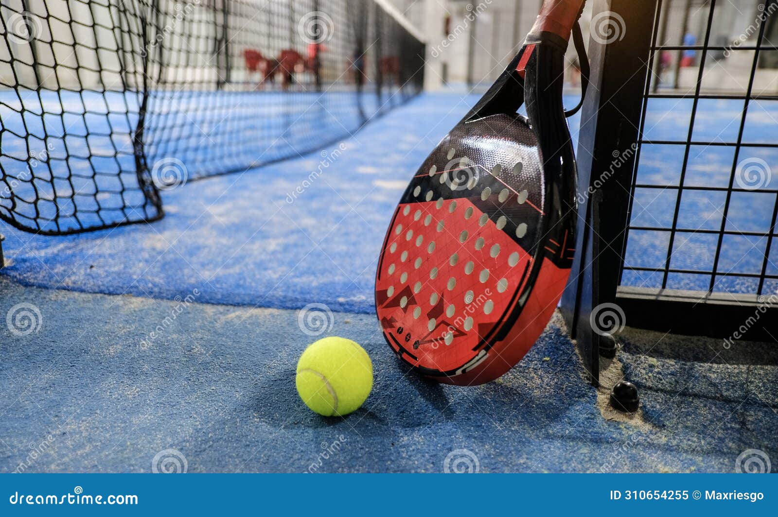 Paddle Tennis Racket and Balls in Court Stock Image - Image of tennis ...