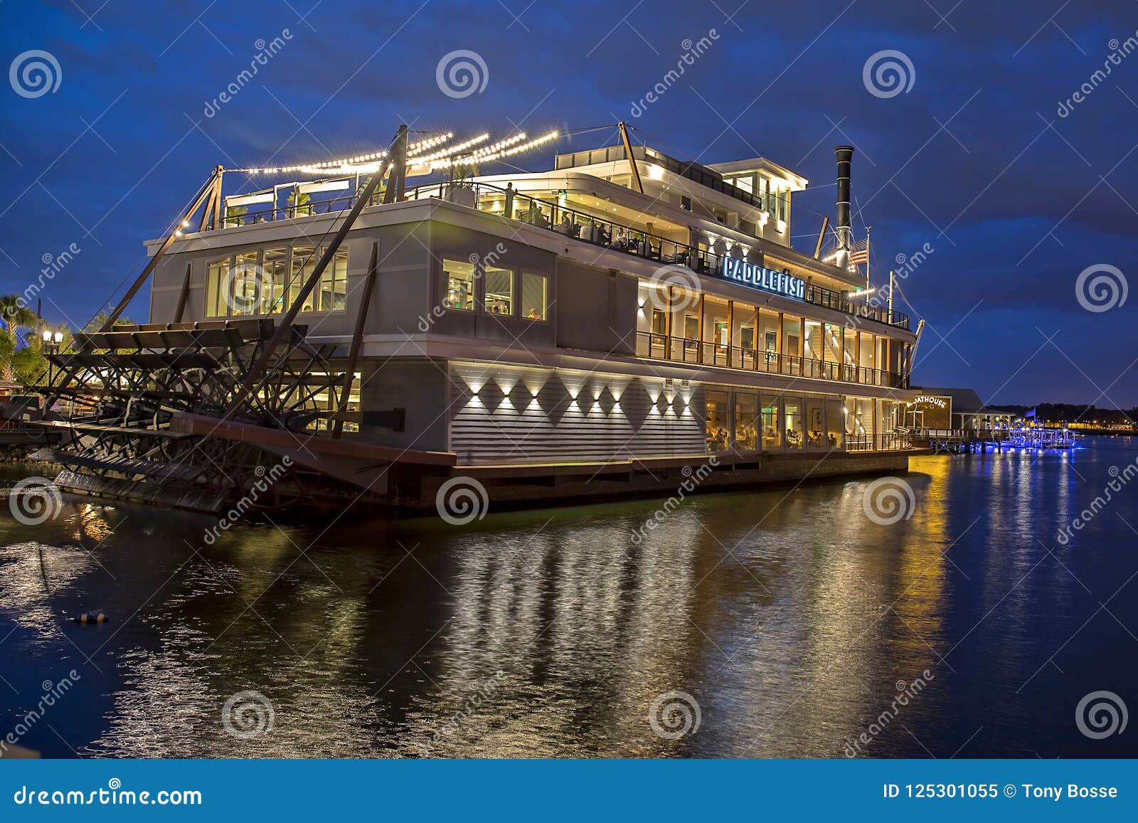 Paddlefish Floating Restaurant Illuminated at Night Editorial Image ...