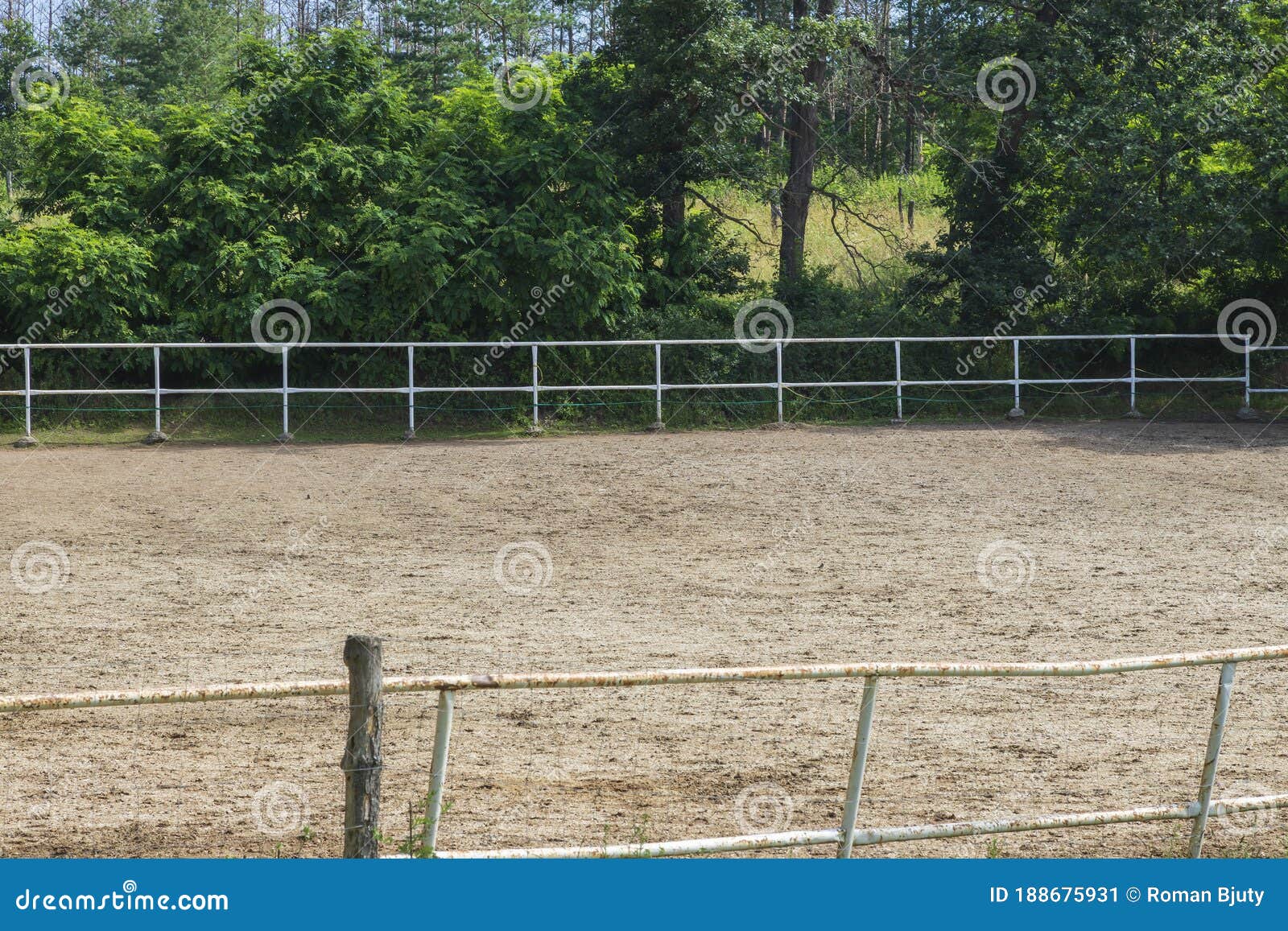 Paddock And Pen For Horses, Where Races Are Held. There Is Sand On The ...