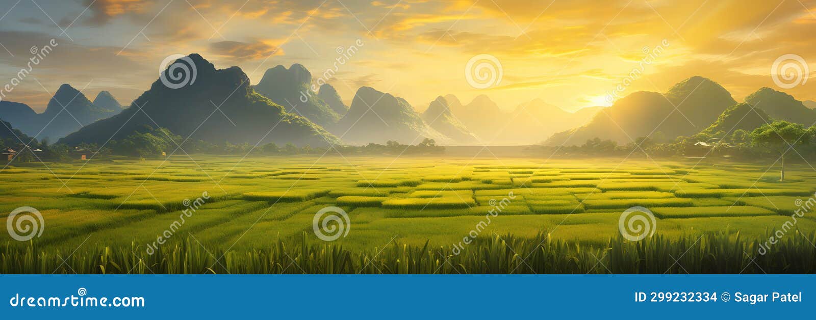 Paddy Field Poster Golden Hour Stock Photo - Image of vintage, sunlight ...