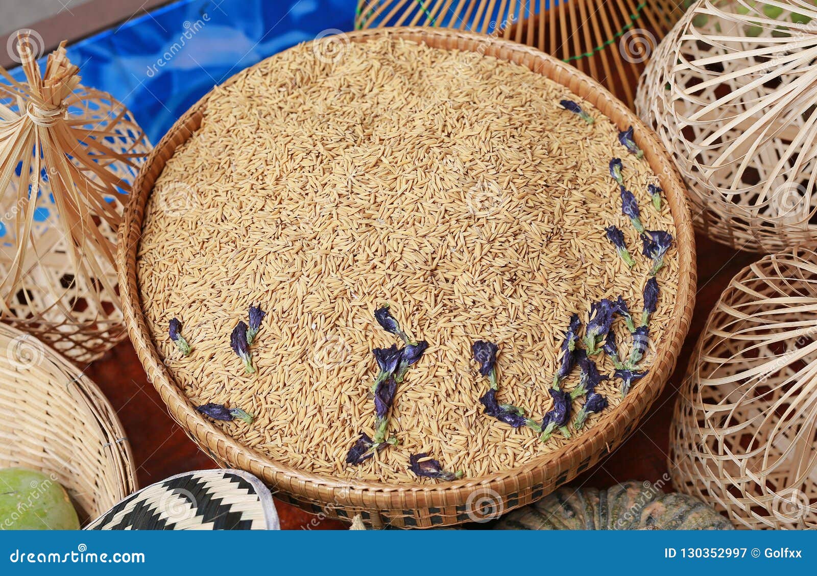 Paddy Rice in Bamboo Basket Stock Image - Image of agriculture ...