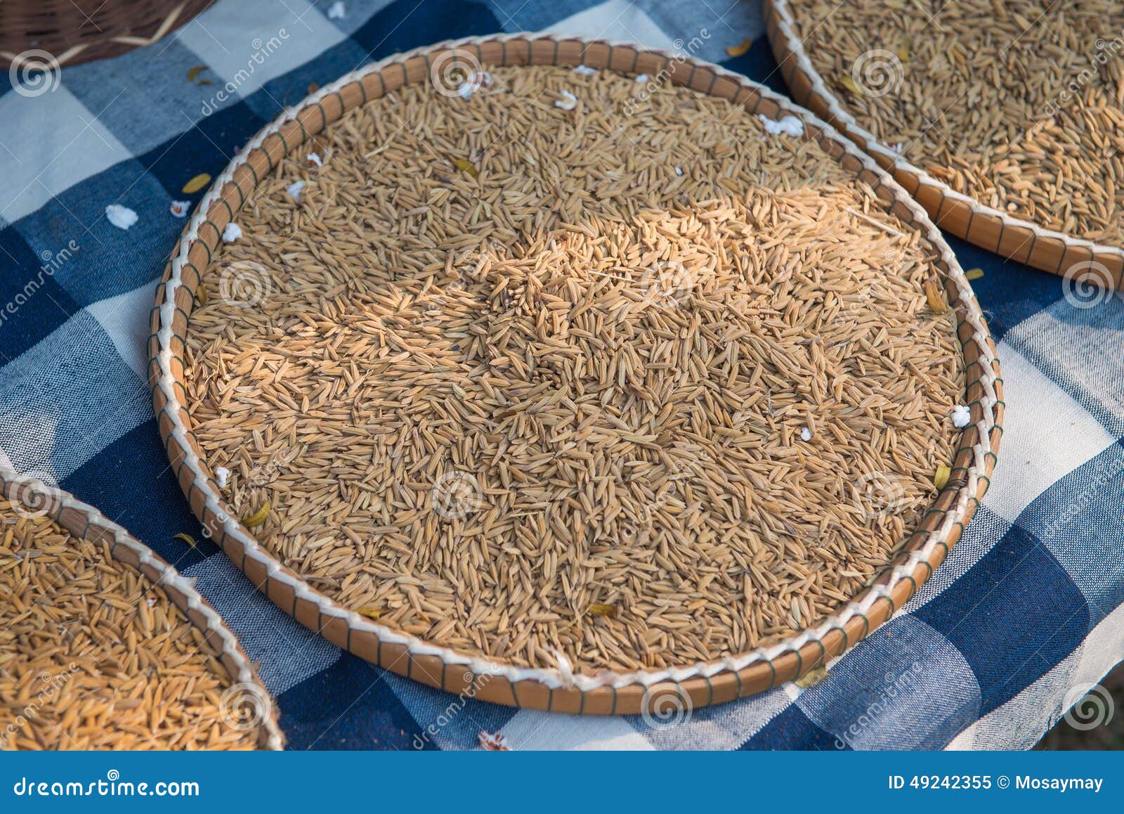 Paddy Rice in Thai Bamboo Basket Stock Image - Image of basket, food ...