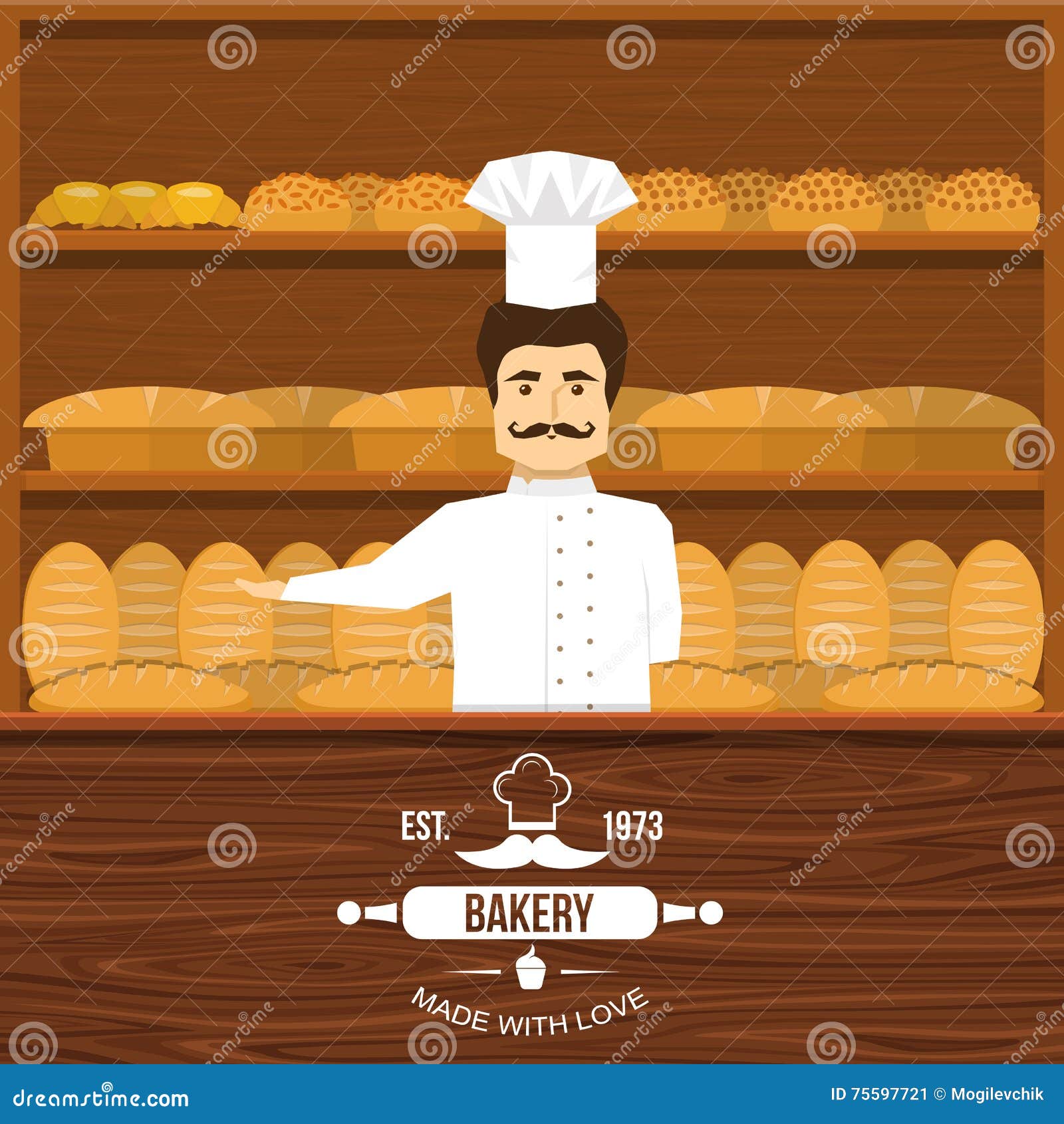 Padeiro Behind Counter Design Ilustração do Vetor - Ilustração de homem ...