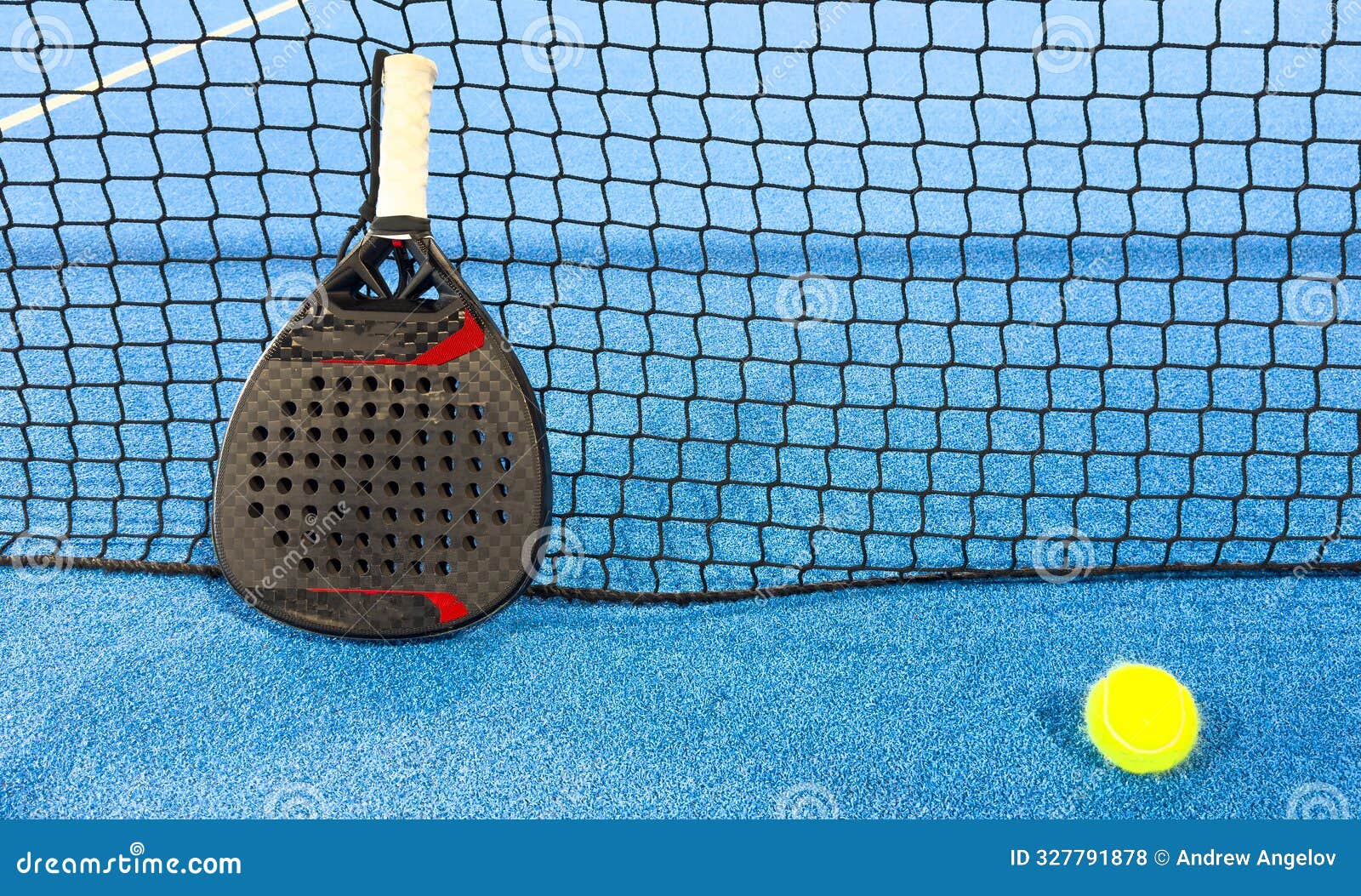 Padel Racket on a Padel Blue Court with a Ball Stock Photo - Image of ...