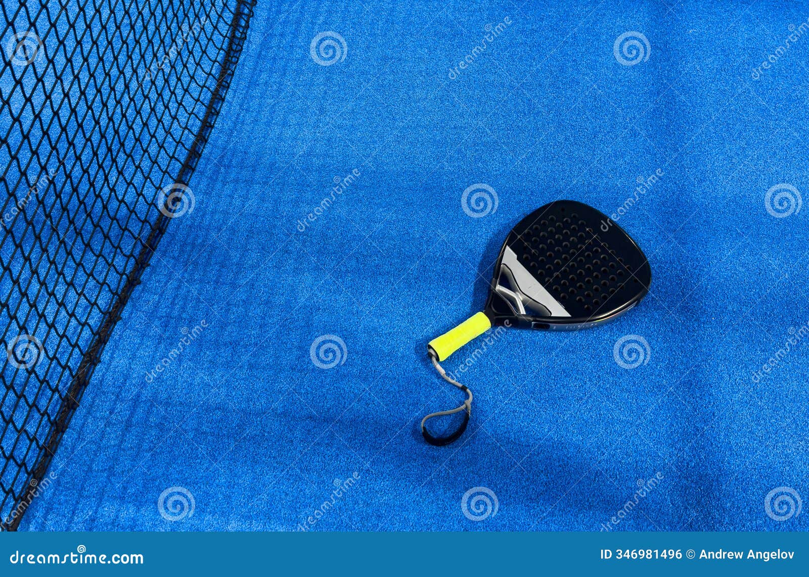 Padel Racket on a Padel Blue Court with a Ball Stock Photo - Image of ...