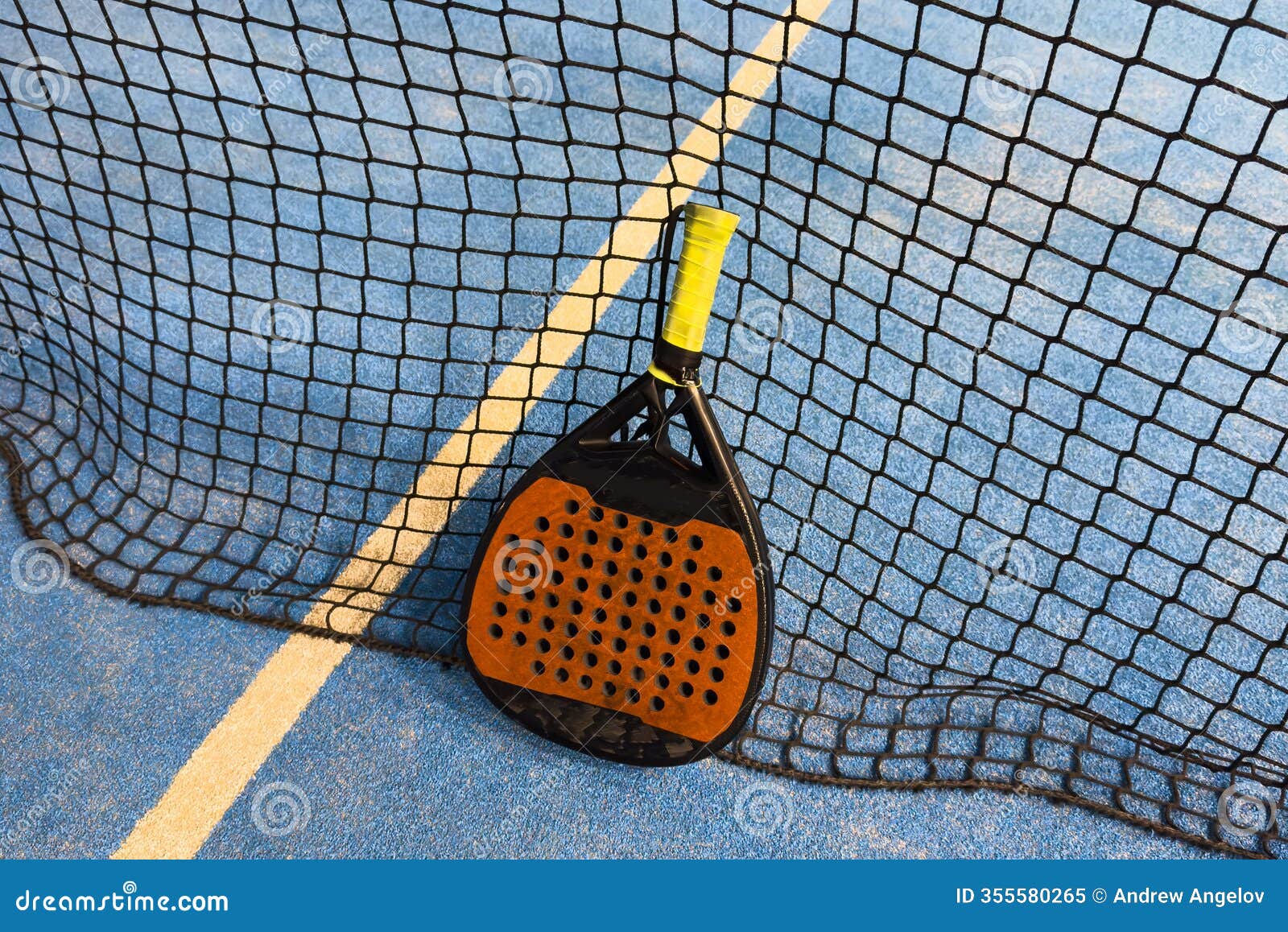 Padel Racket on a Padel Blue Court with a Ball Stock Image - Image of ...