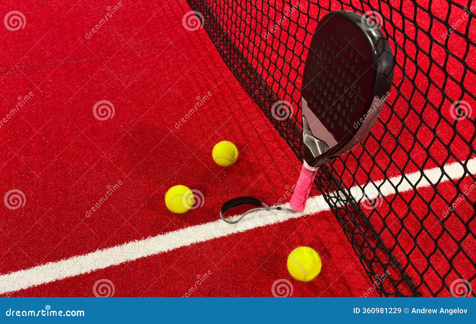 Padel Racket on a Padel Red Court with a Ball Stock Image - Image of ...