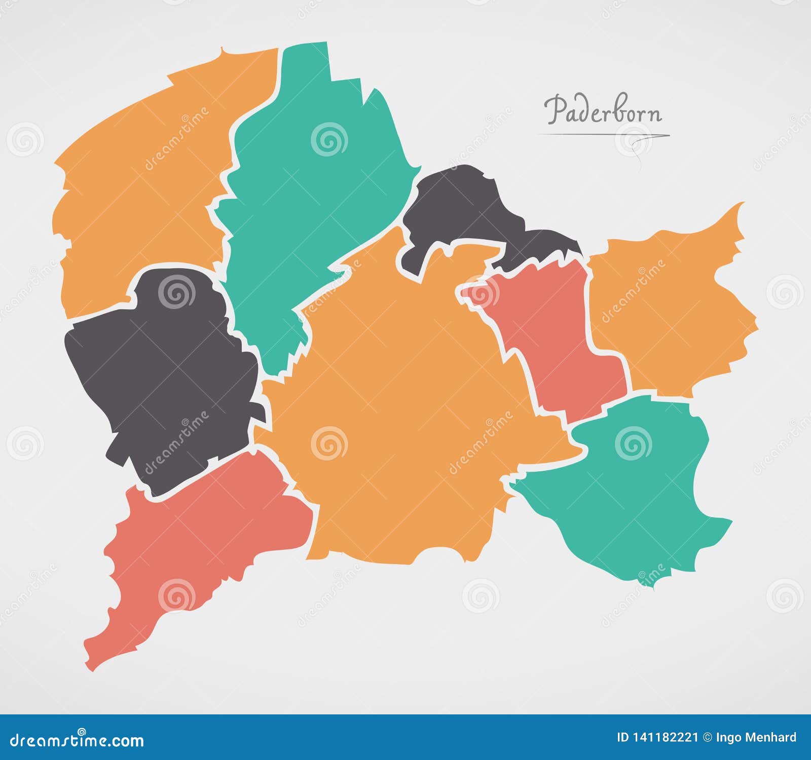 Paderborn Map with Boroughs and Modern Round Shapes Stock Vector ...