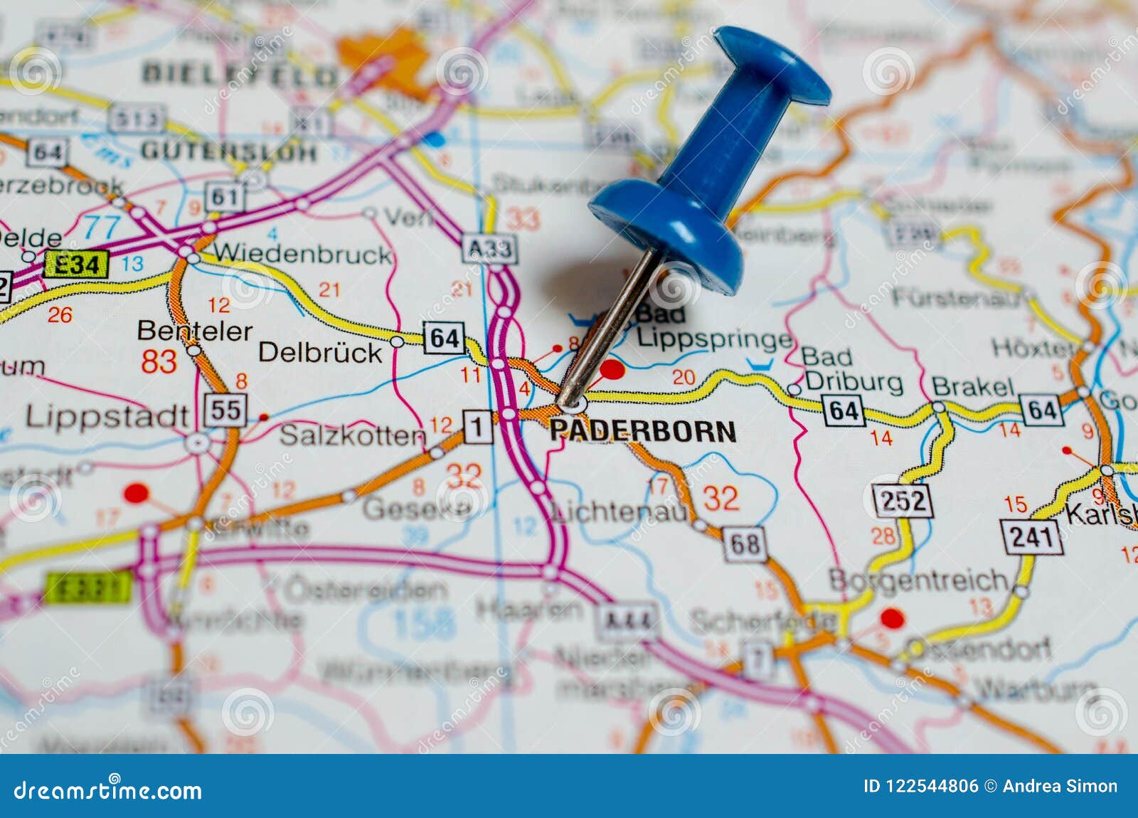 Paderborn no mapa foto de stock. Imagem de papel, geografia - 122544806