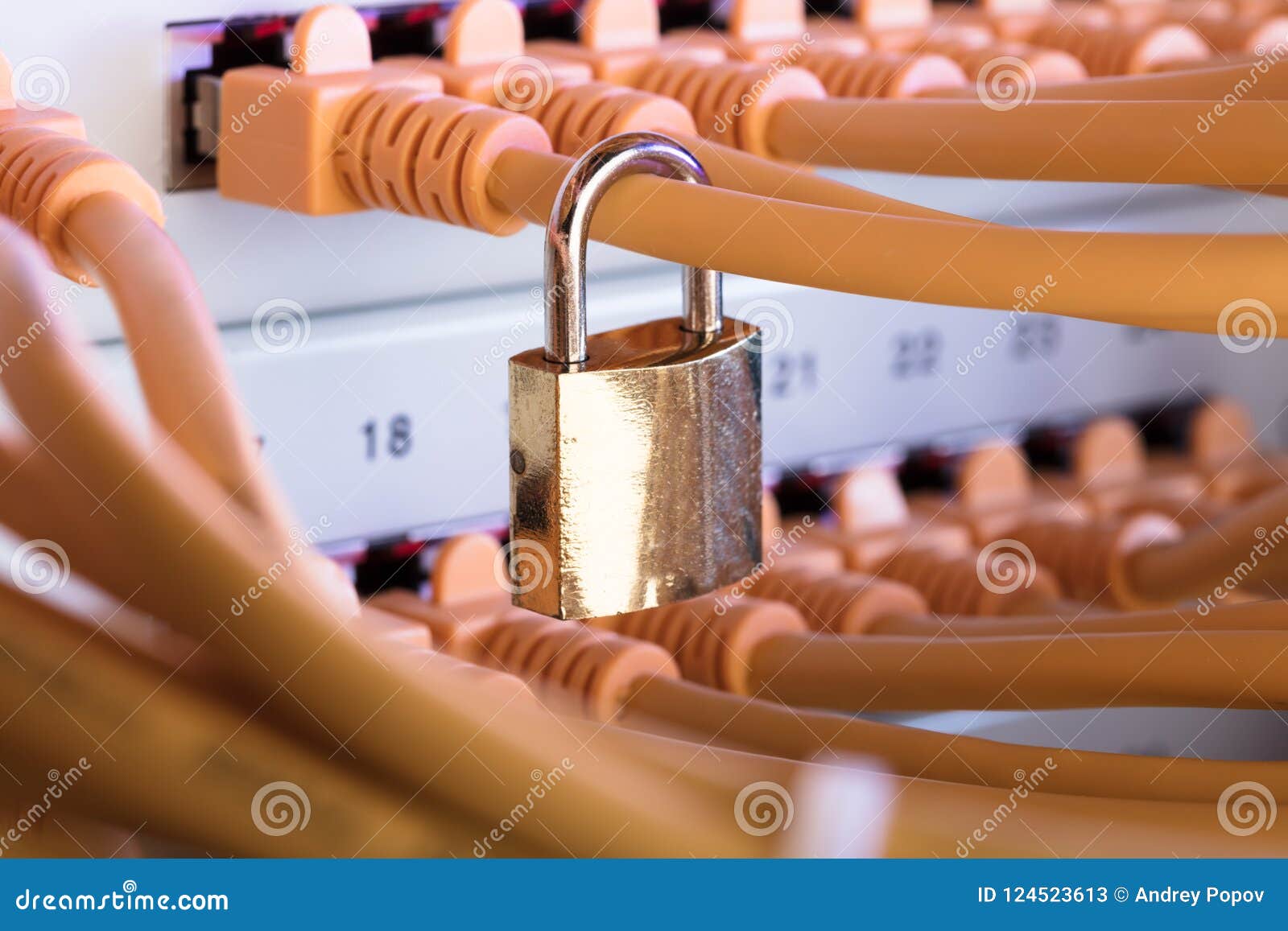 Padlock Attached To Network Cable in Server Room Stock Image - Image of ...
