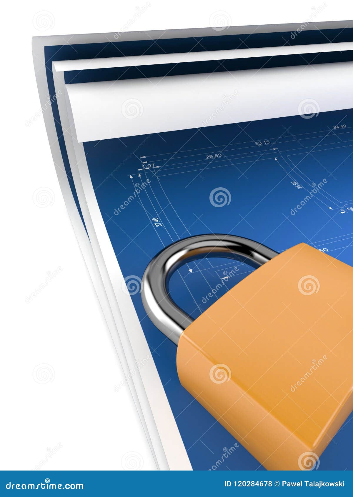 Padlock with blueprint stock illustration. Illustration of construct ...