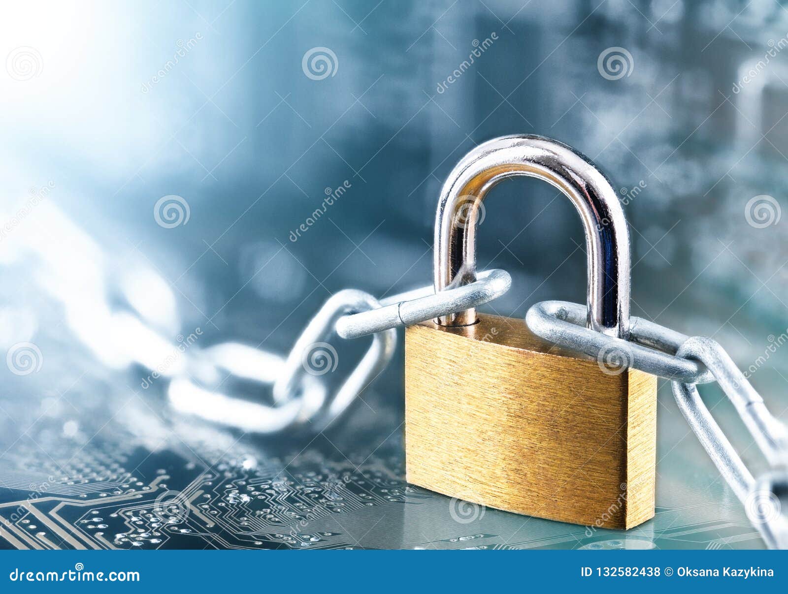 Padlock with Chain on Electronic Printed Circuit Board. it, Internet ...