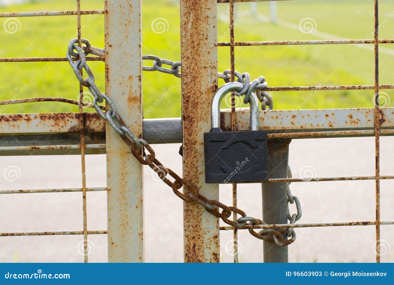 Padlock on chain stock image. Image of metal, iron, antique - 96603903