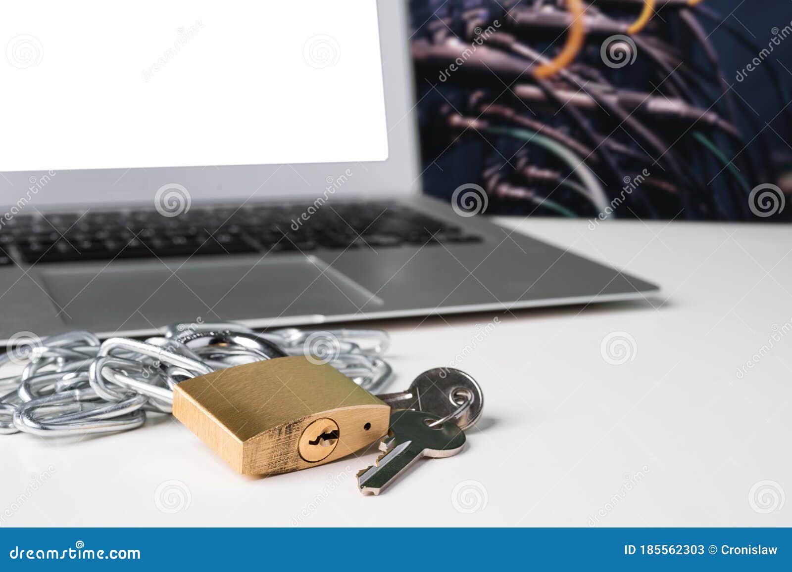 Padlock, Chain and Keys with Laptop Computer Stock Image - Image of ...