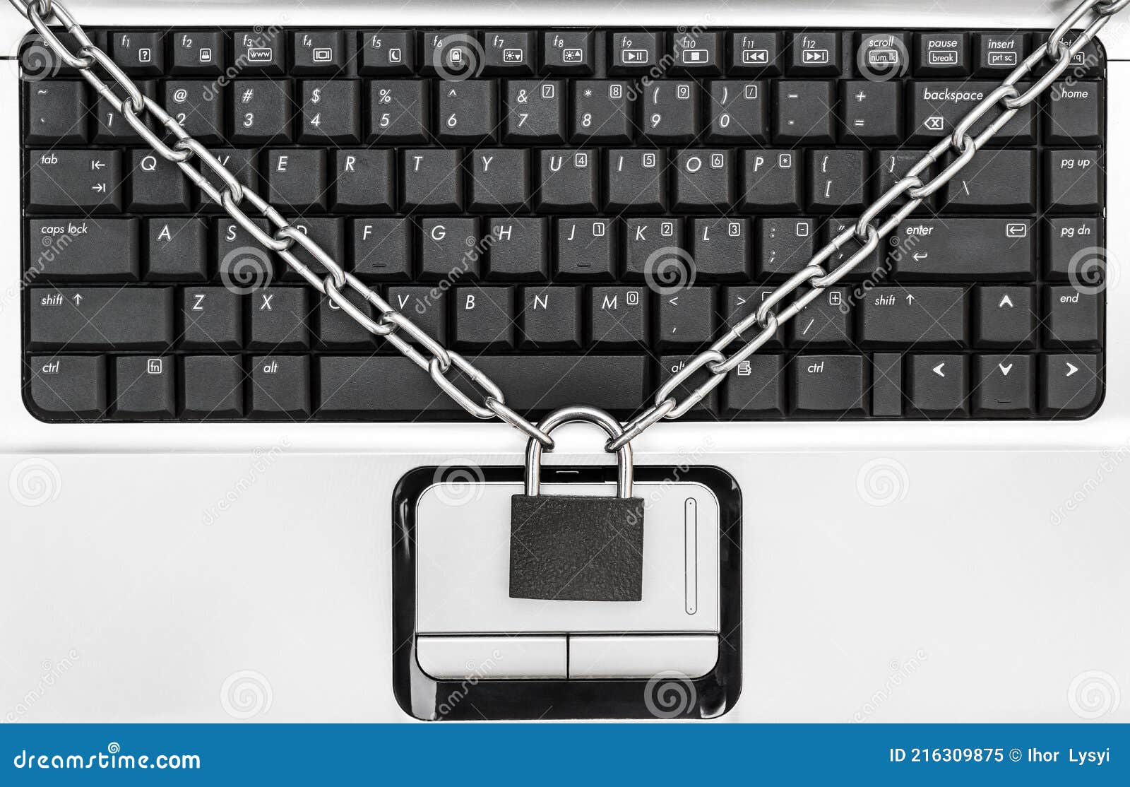 Padlock with Chain on the Laptop Keyboard. Cyber Safety and Computer ...