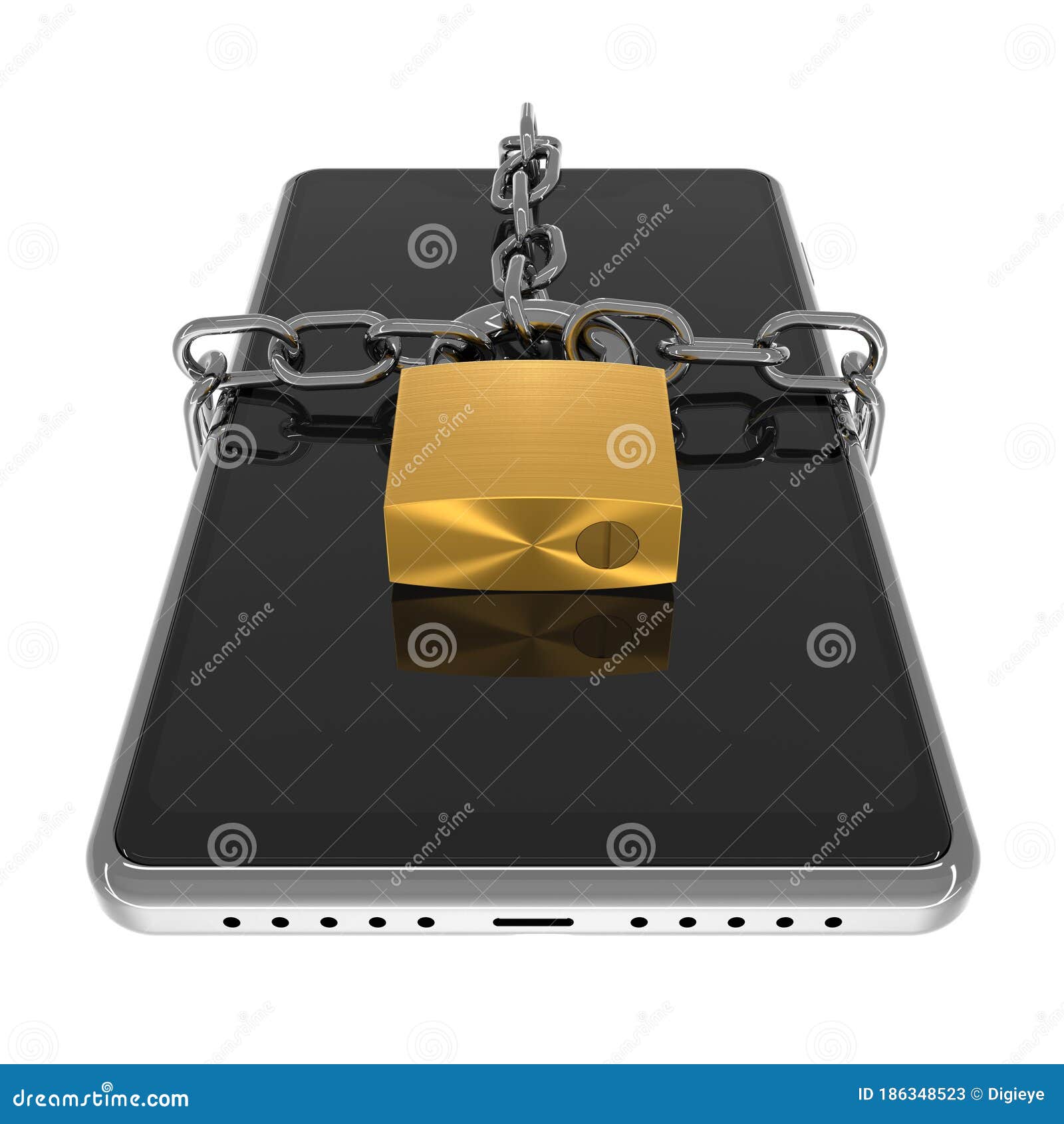 Padlock, Chain and Smartphone, 3d Illustration As a Symbol of Cell ...
