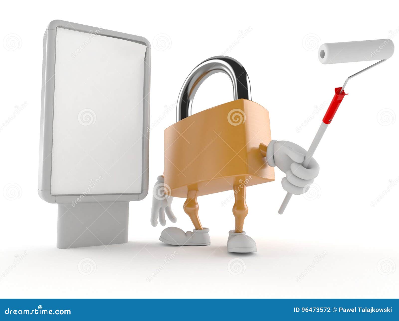 Padlock Character with Blank Billboard Stock Illustration ...