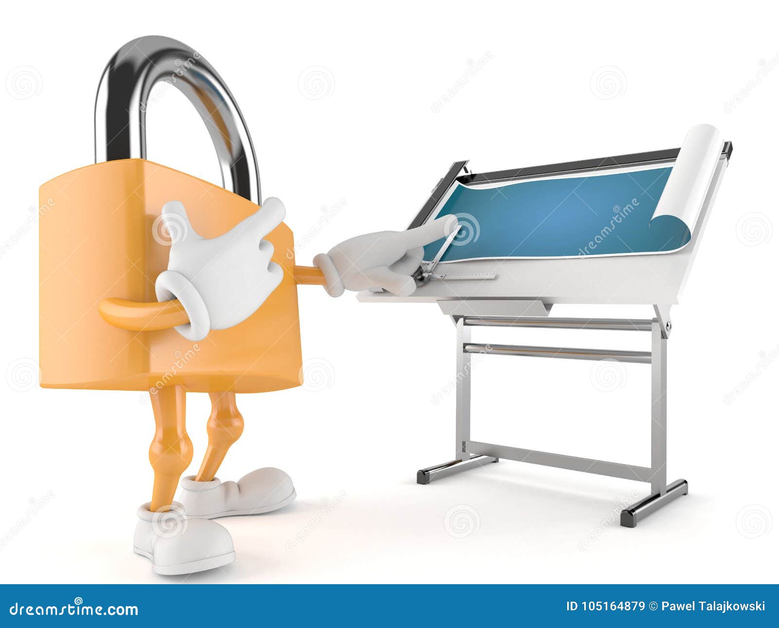 Padlock Character with Blueprint Stock Illustration - Illustration of ...