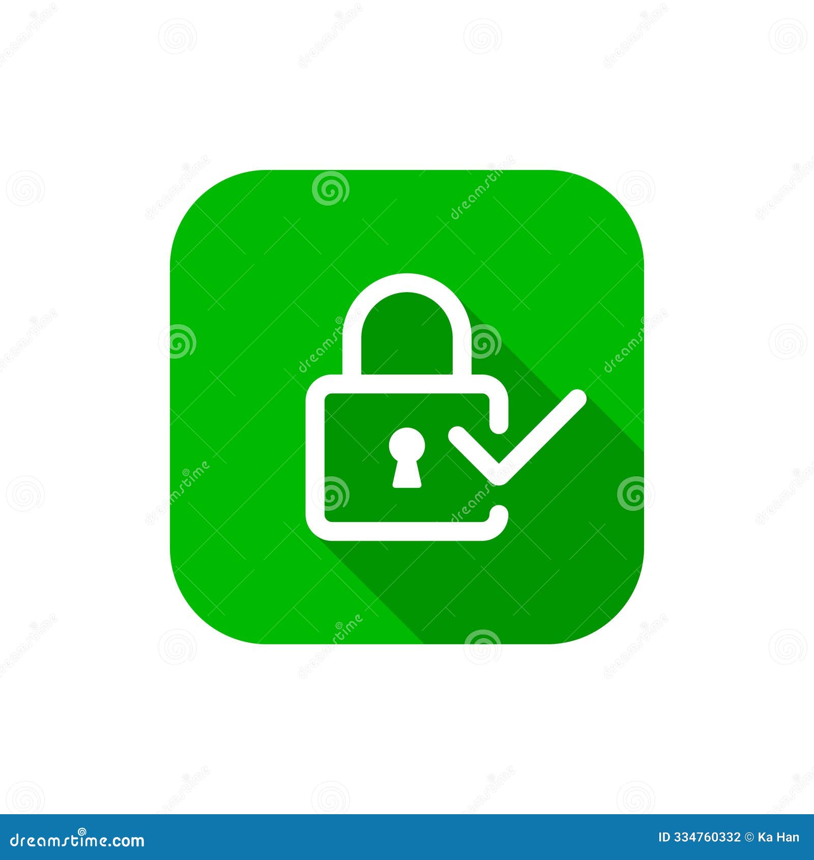 Padlock with Check Mark Icon on Green Square. Lock and Tick Concept ...