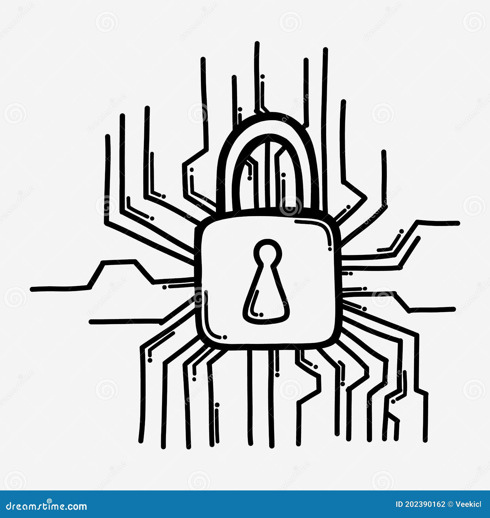 Padlock Circuit Doodle Vector Icon. Drawing Sketch Illustration Hand ...