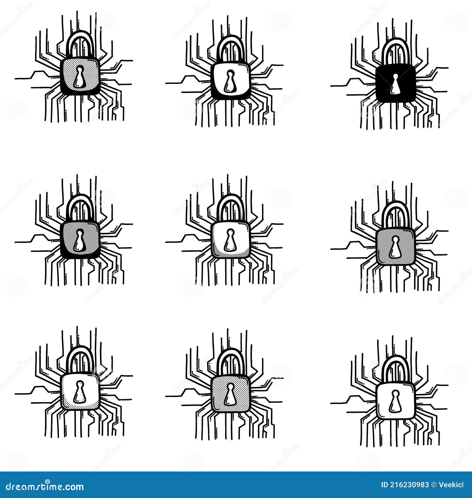Padlock Circuit Doodle Vector Icon. Drawing Sketch Illustration Hand ...