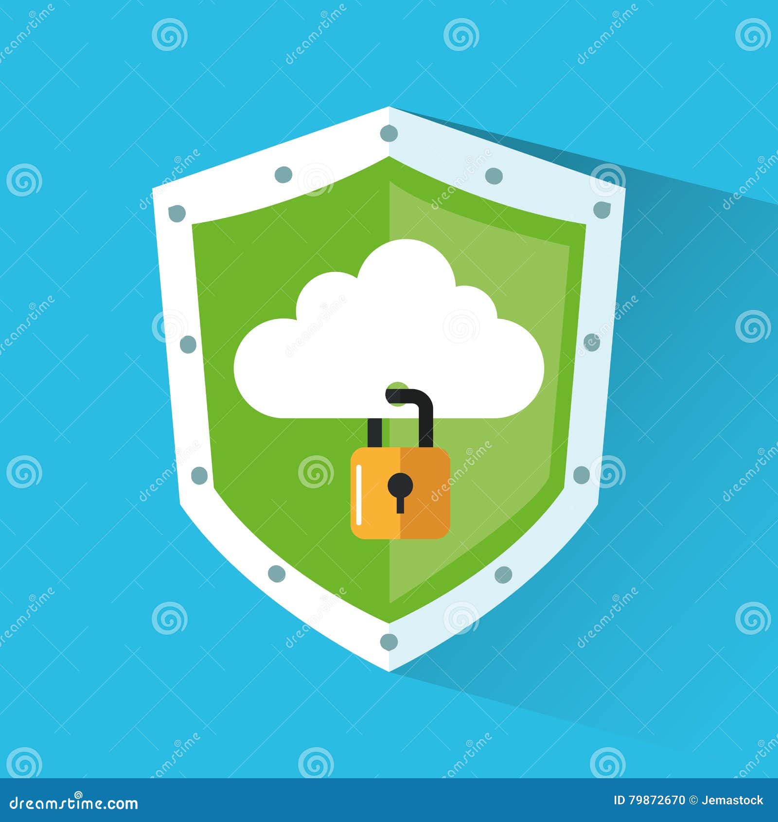 Padlock and Cloud Inside Shield Design Stock Illustration ...