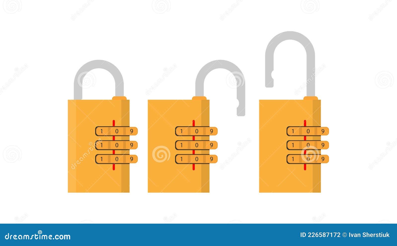 Padlock with Code. Padlock for Doors, Safes and Suitcases. Flat Style ...
