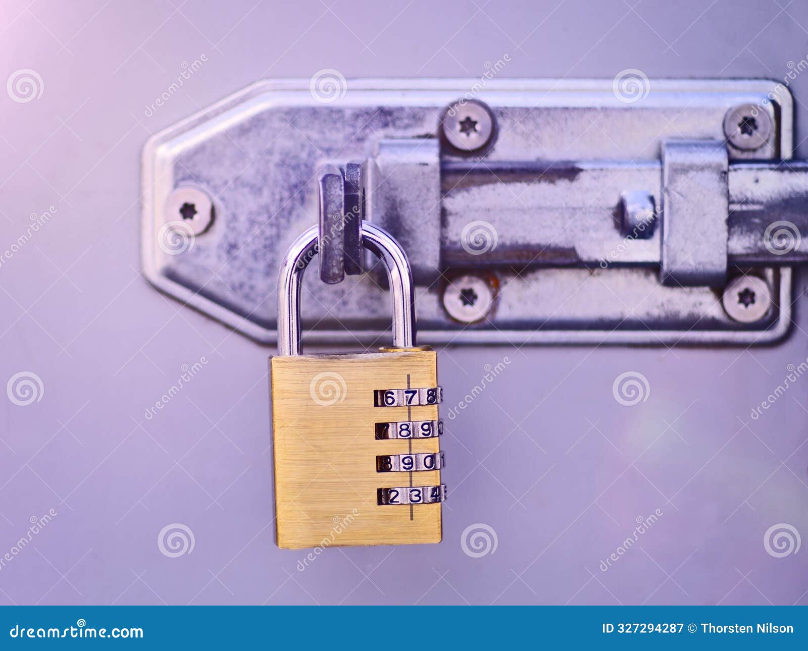 Padlock Combination Lock on the Door. Stock Image - Image of symbol ...