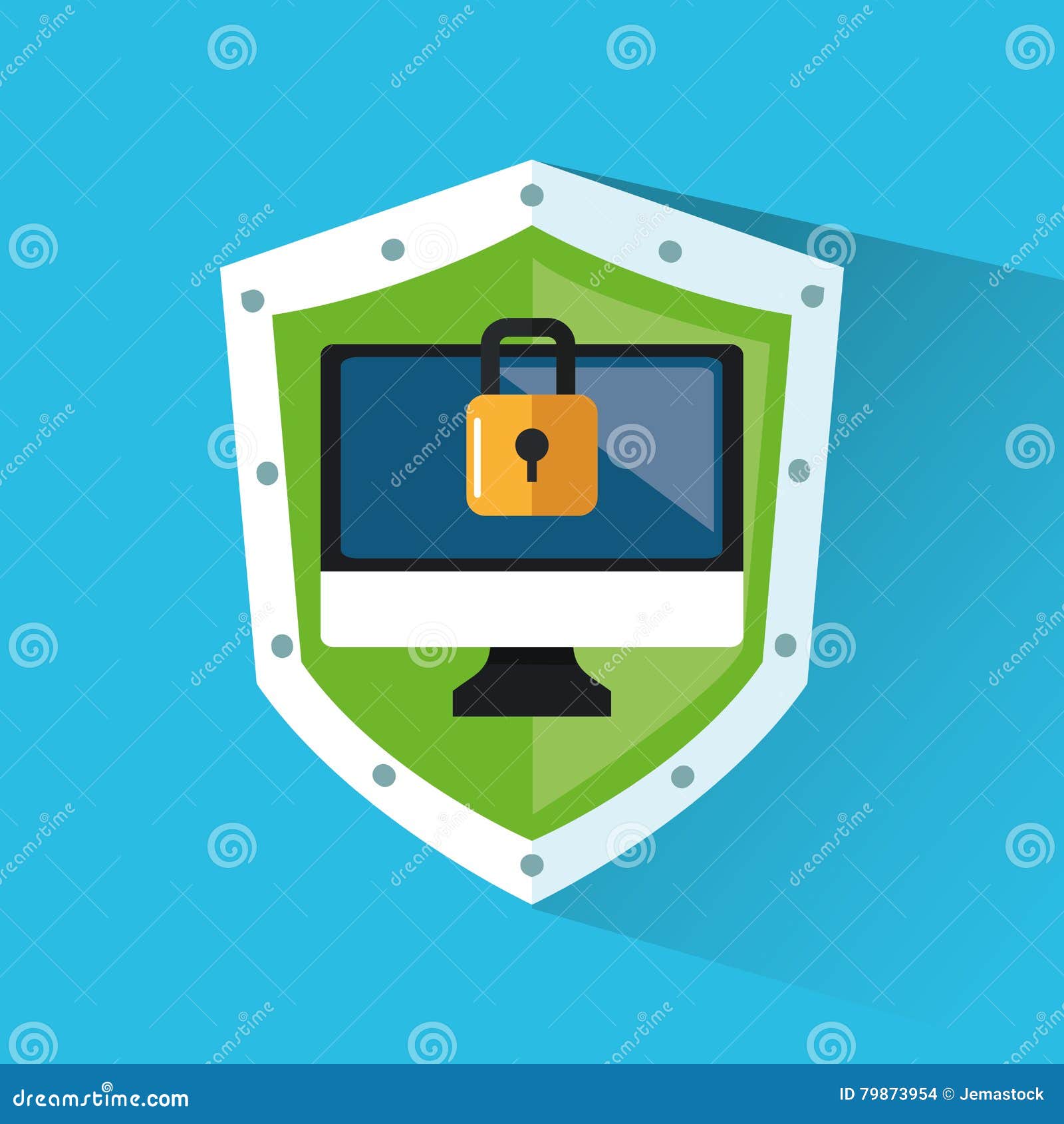 Padlock and Computer Inside Shield Design Stock Illustration ...
