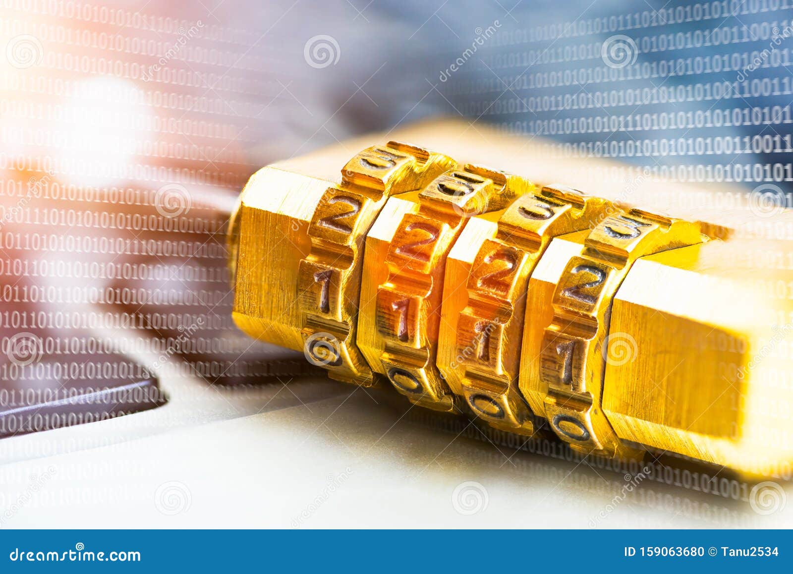 Padlock on computer. stock photo. Image of closeup, code - 159063680