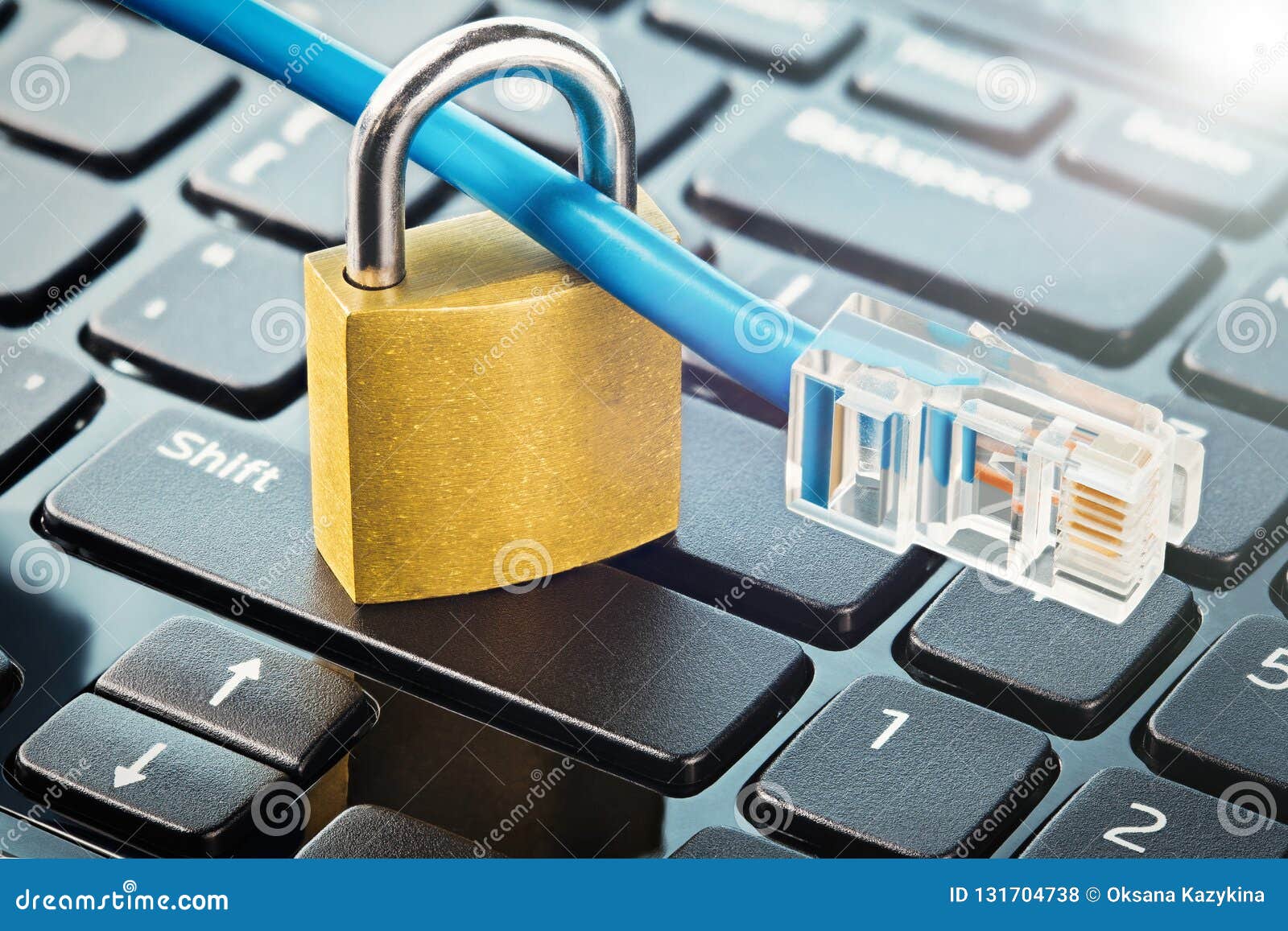 Padlock on Computer Keyboard with Lan Cable. it and Net Protection ...