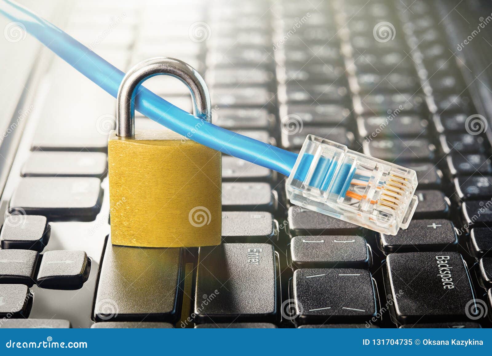 Padlock on Computer Keyboard with Lan Cable. it and Net Protection ...