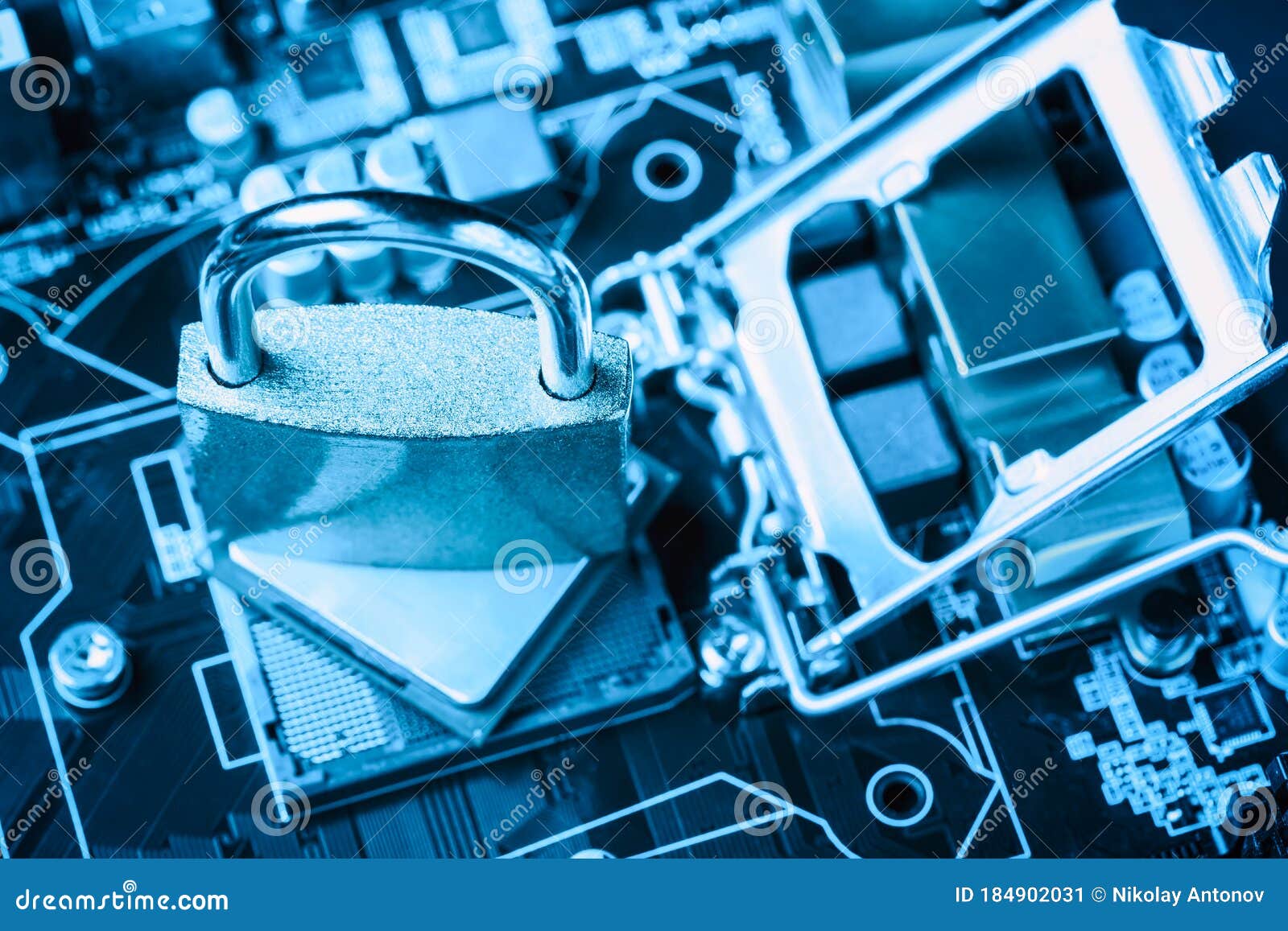 Padlock on Computer Motherboard Cpu Socket Chip. Internet Data Privacy ...