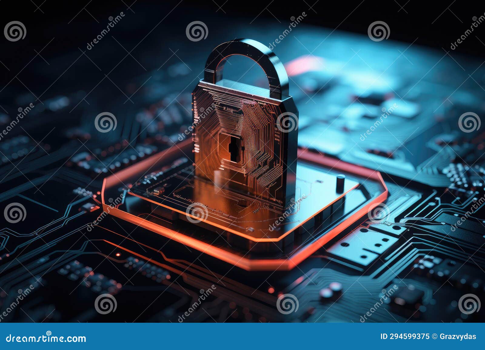 Padlock on Computer Motherboard, Cyber Security Concept Stock ...