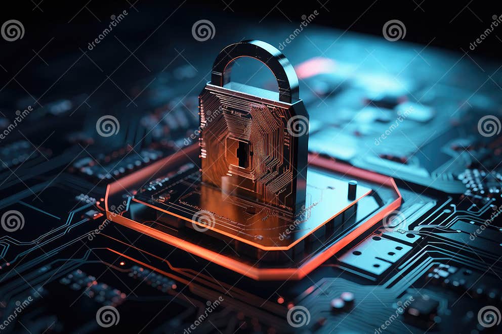 Padlock on Computer Motherboard, Cyber Security Concept Stock ...