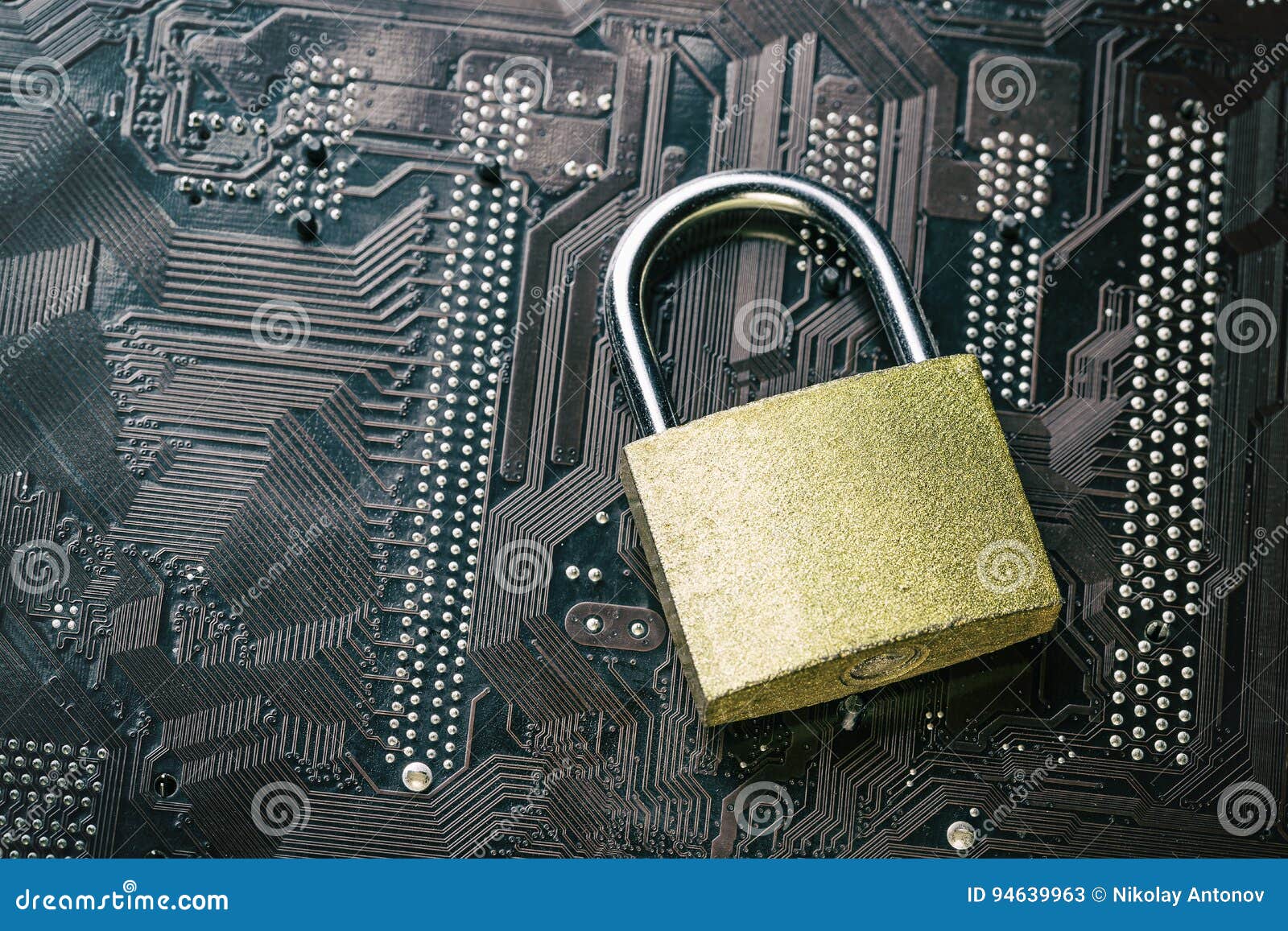 Padlock on Computer Motherboard. Internet Data Privacy Information ...