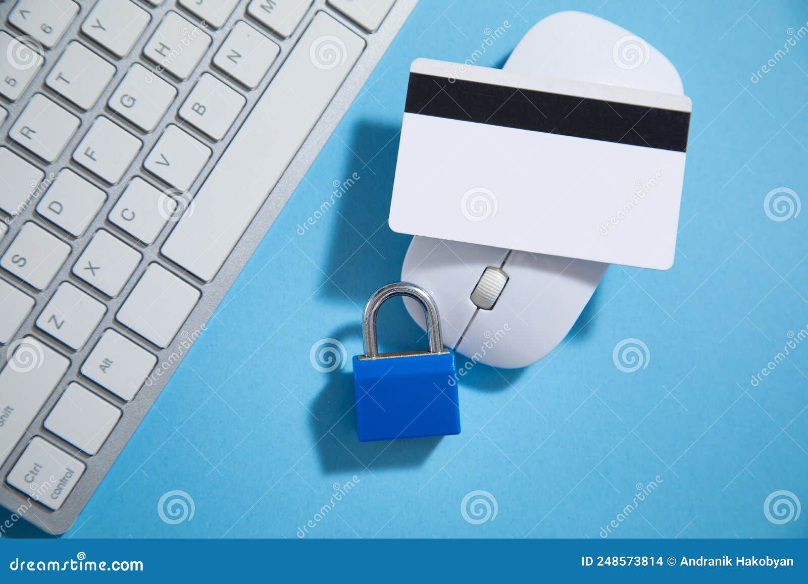 Padlock, Credit Card on the Computer Keyboard. Credit Card Security ...