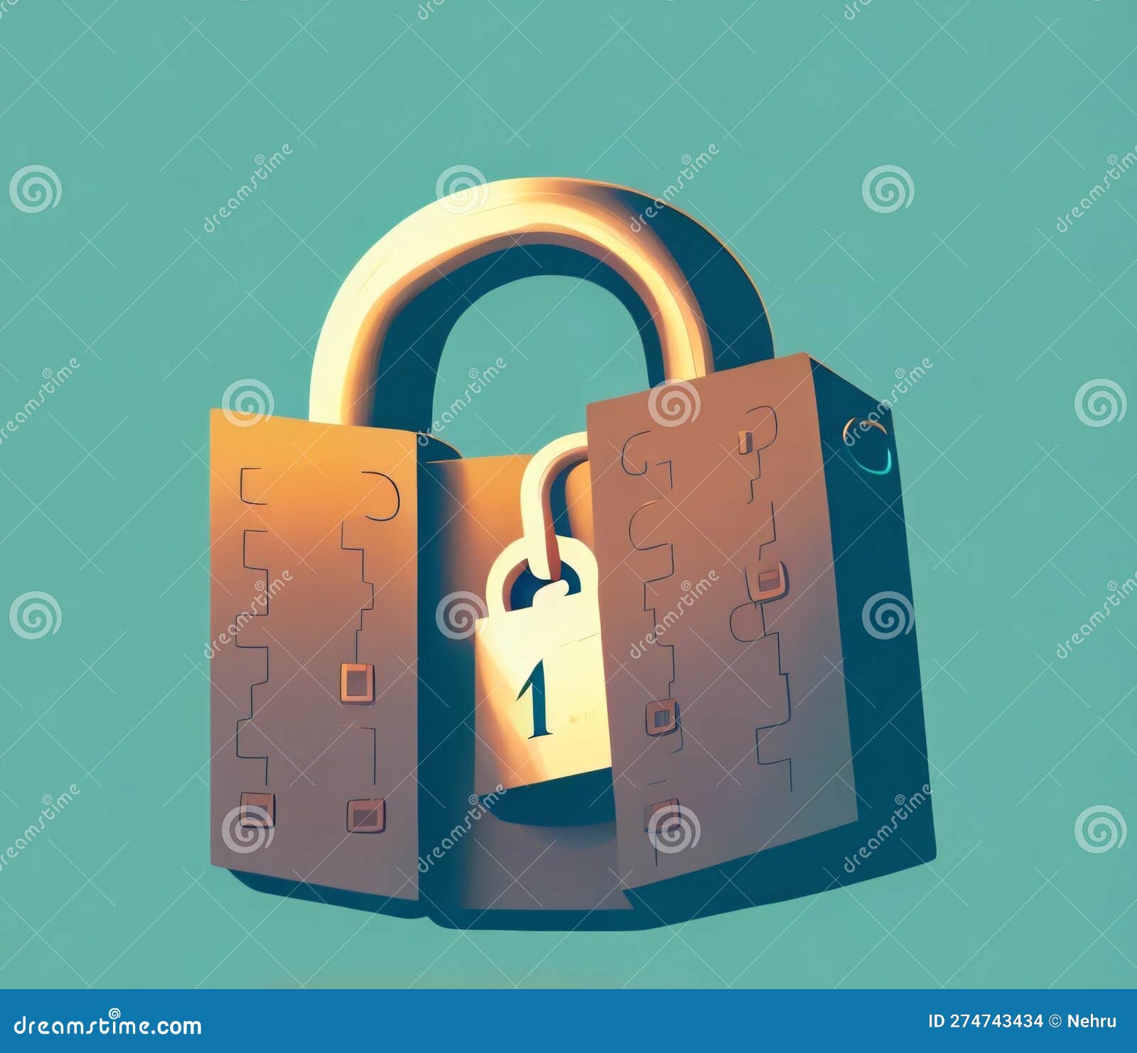 Padlock on Cyan Background. Cyber Security Concept. Illustration Stock ...