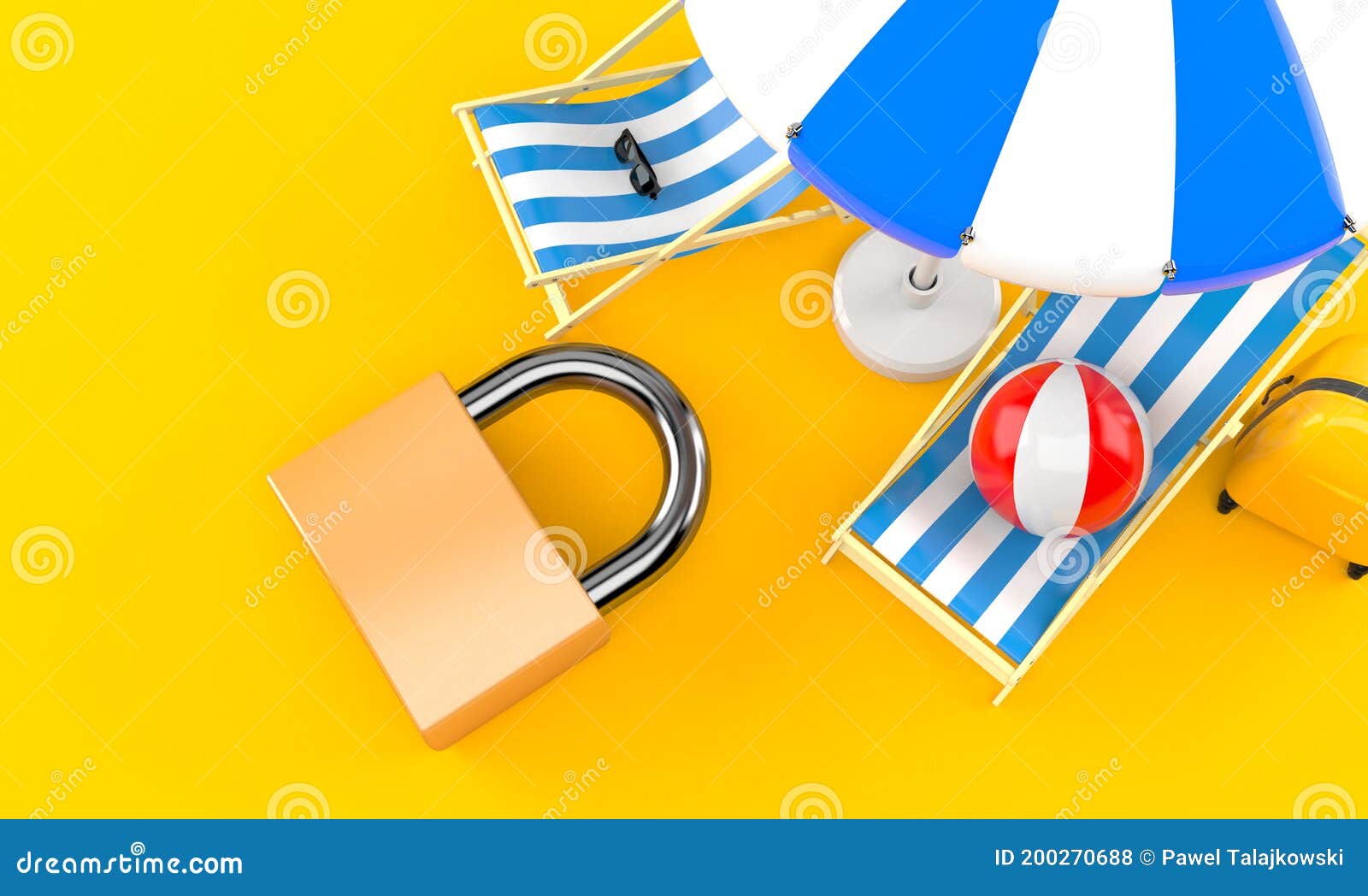 Padlock with Deck Chairs and Parasol Stock Illustration - Illustration ...