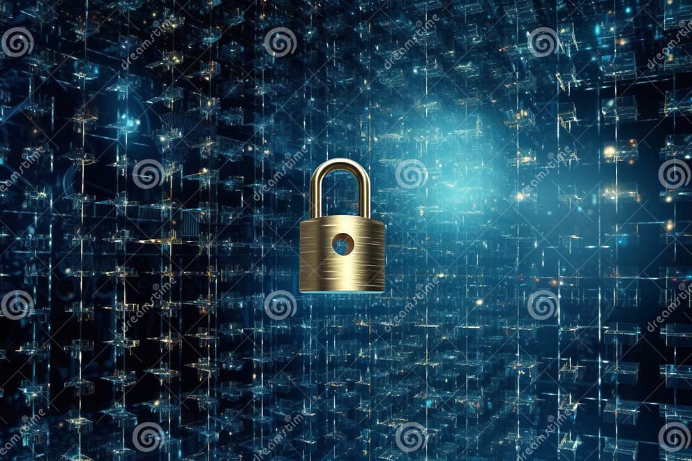 Padlock with Digital Technology Elements Set Against Abstract ...