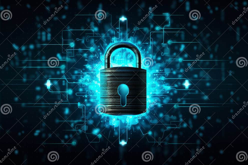 Padlock on Electronic Circuit Design Background, Glowing Electronic ...