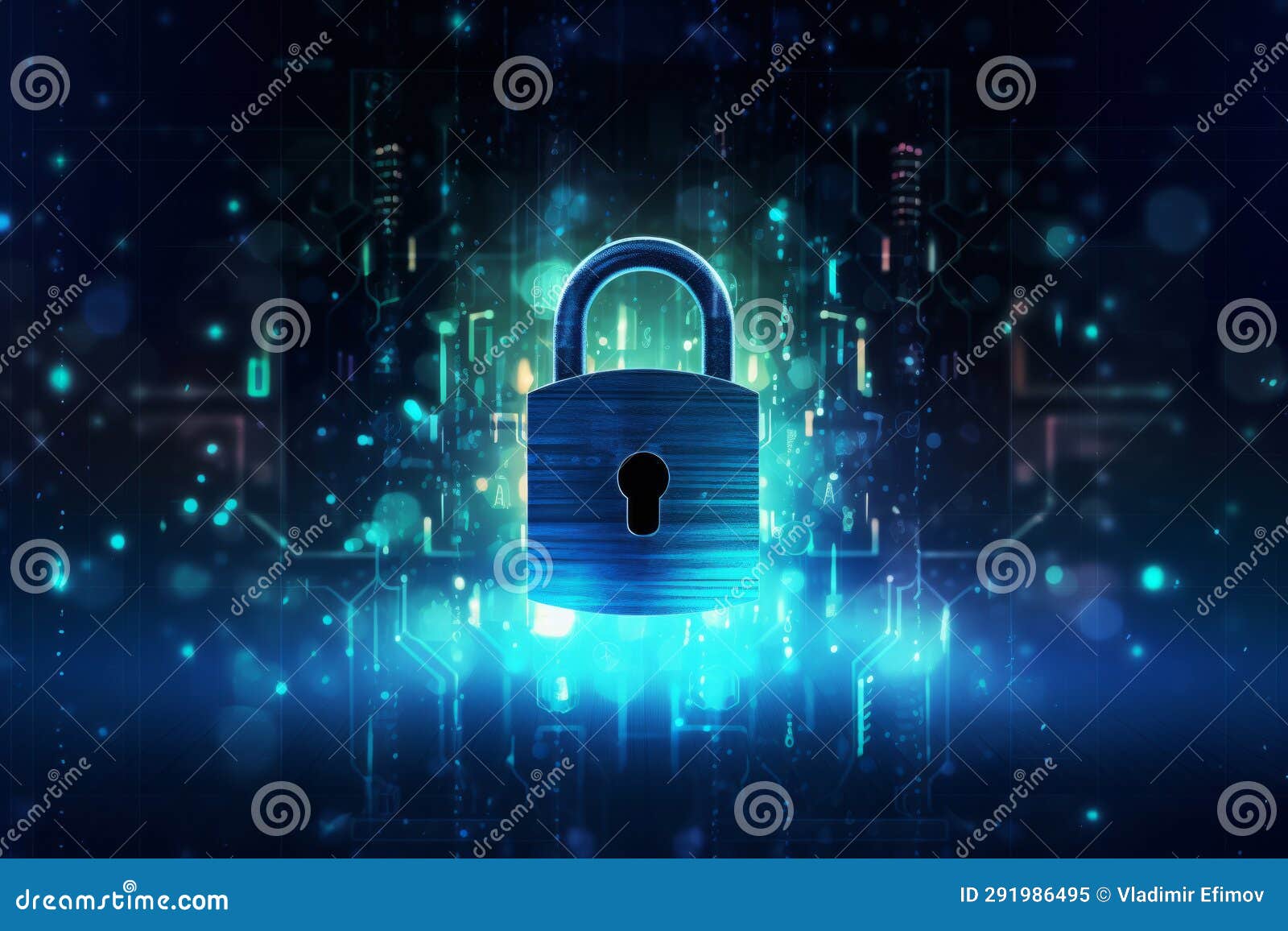 Padlock on Electronic Circuit Design Background, Glowing Electronic ...
