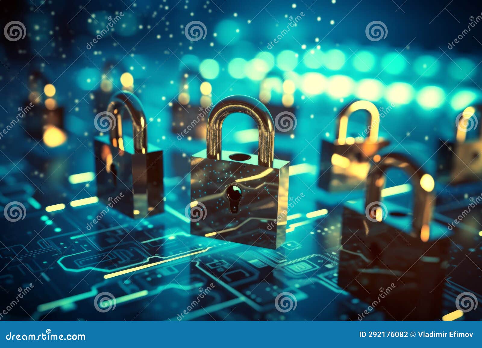 Padlock on Electronic Circuit Design Background, Glowing Electronic ...