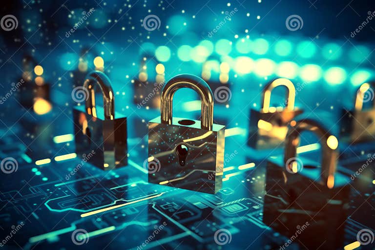 Padlock on Electronic Circuit Design Background, Glowing Electronic ...