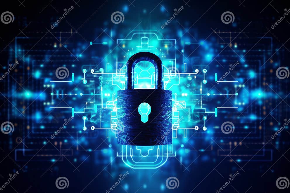 Padlock on Electronic Circuit Design Background, Glowing Electronic ...