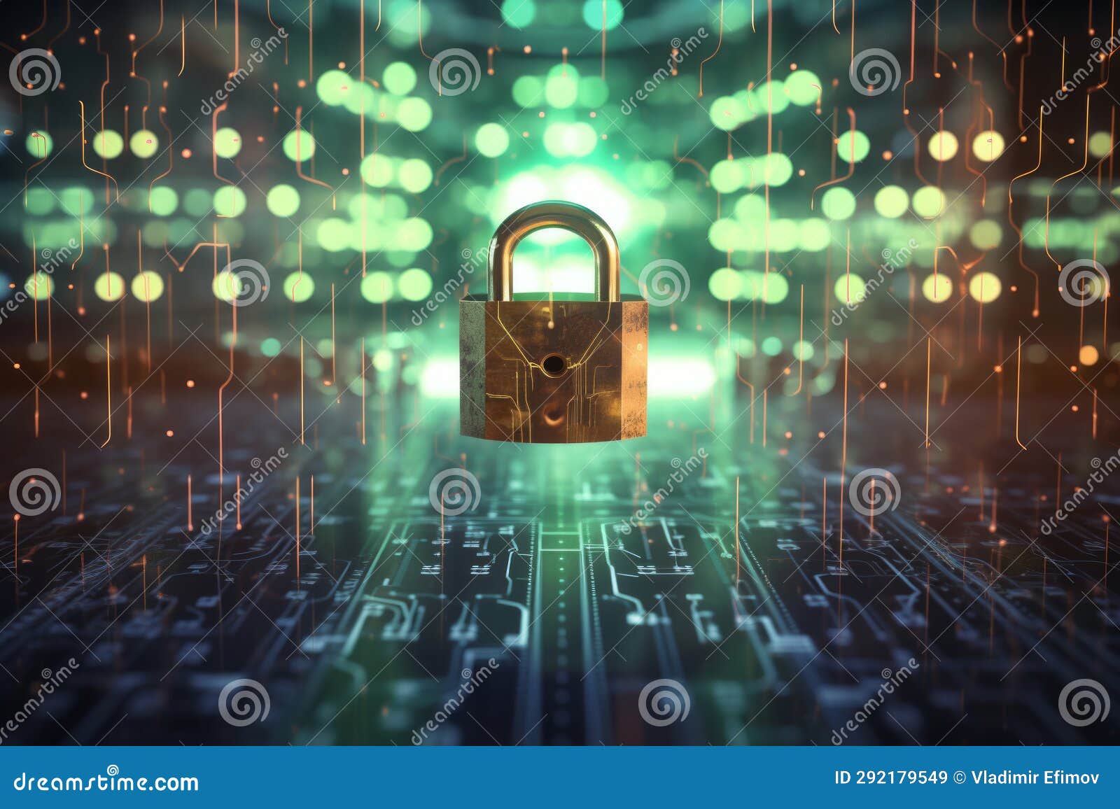 Padlock on Electronic Circuit Design Background, Glowing Electronic ...
