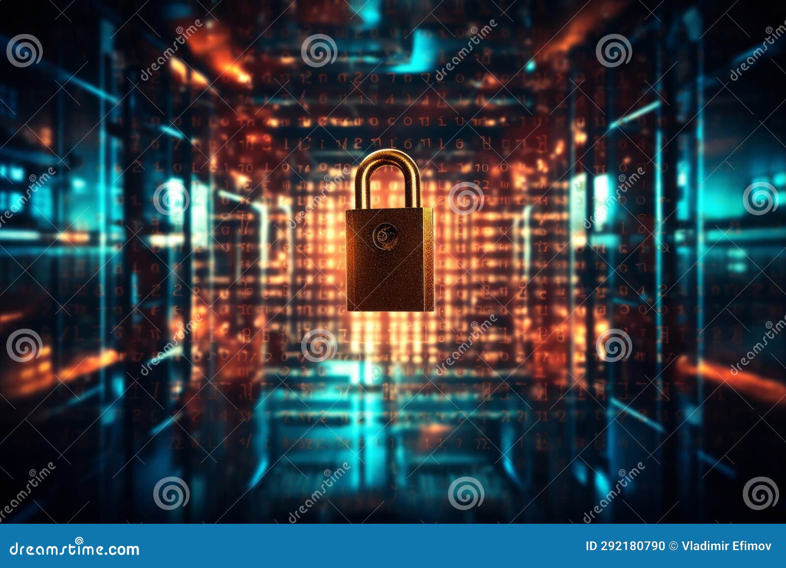 Padlock on Electronic Circuit Design Background, Glowing Electronic ...