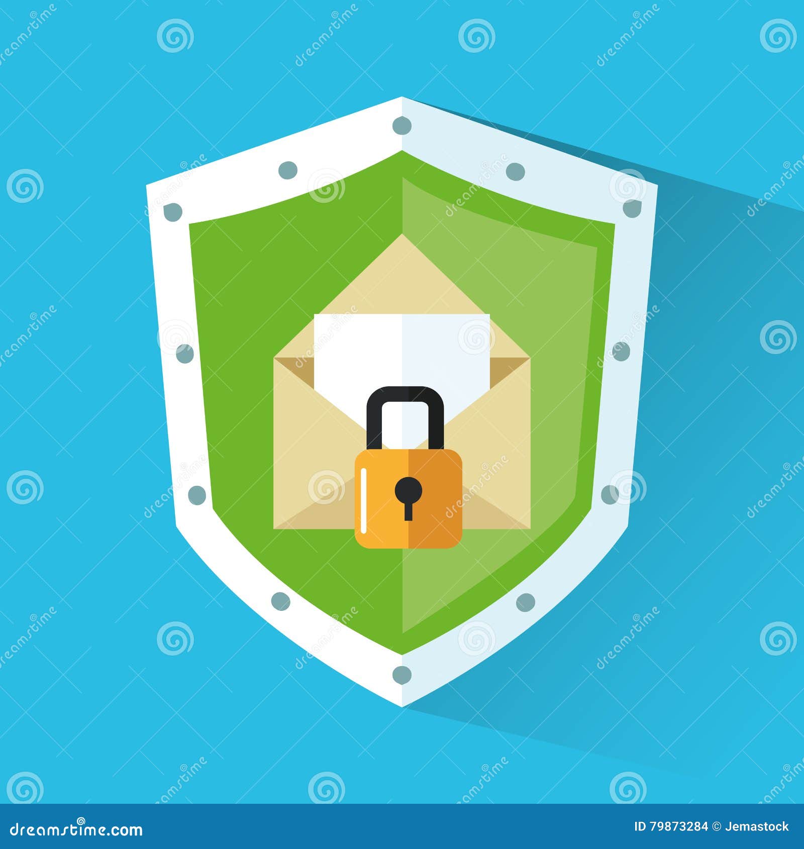 Padlock and Envelope Inside Shield Design Stock Illustration ...